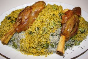 Baghali Polo Ba Mahiche | Rice with Broad Beans and Lamb Shank recipe ...